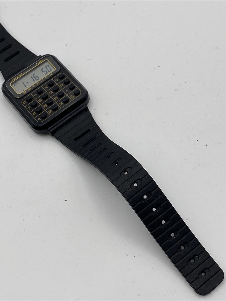 Vintage Advance Men Sport Calculator Black Rubber Quartz Digital 32mm ...