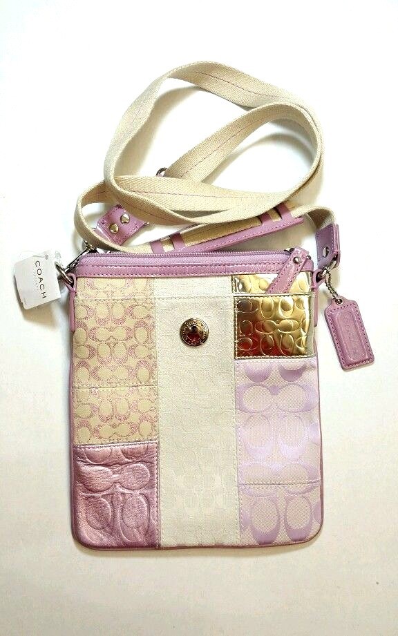 NWT COACH SIGNATURE STRIPE PATCHWORK SWINGPACK CROSSBODY 42481 SV/P1 | eBay