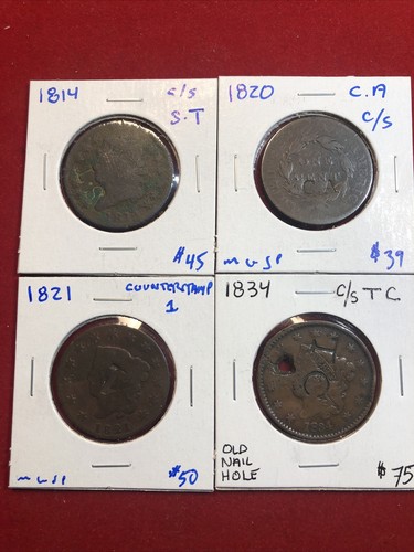 Large Cent Counterstamp Lot 1814 1820 1821 1834 4 Coins | eBay