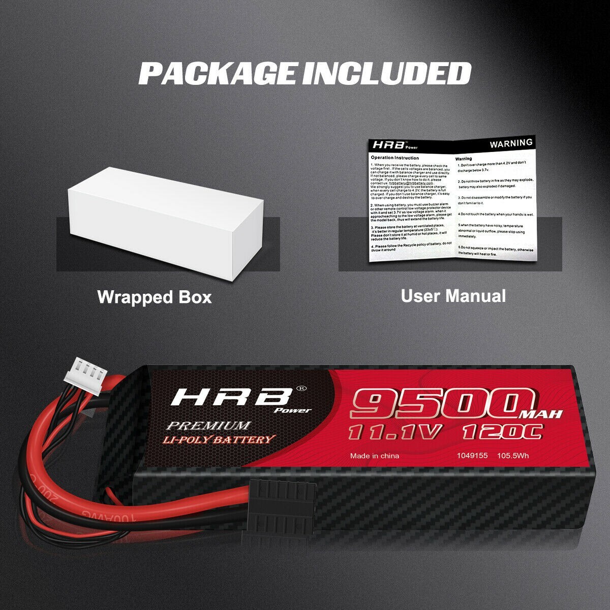 HRB 3S 9500mAh Lipo Battery 11.1V 120C Metal Plate for 6S RC Car ...