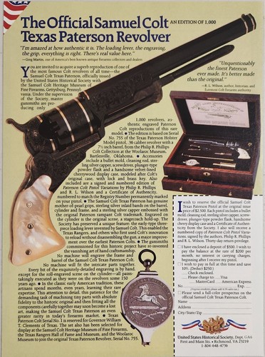 1989 Print Ad Official Samuel Colt Texas Paterson Revolver Richmond ...