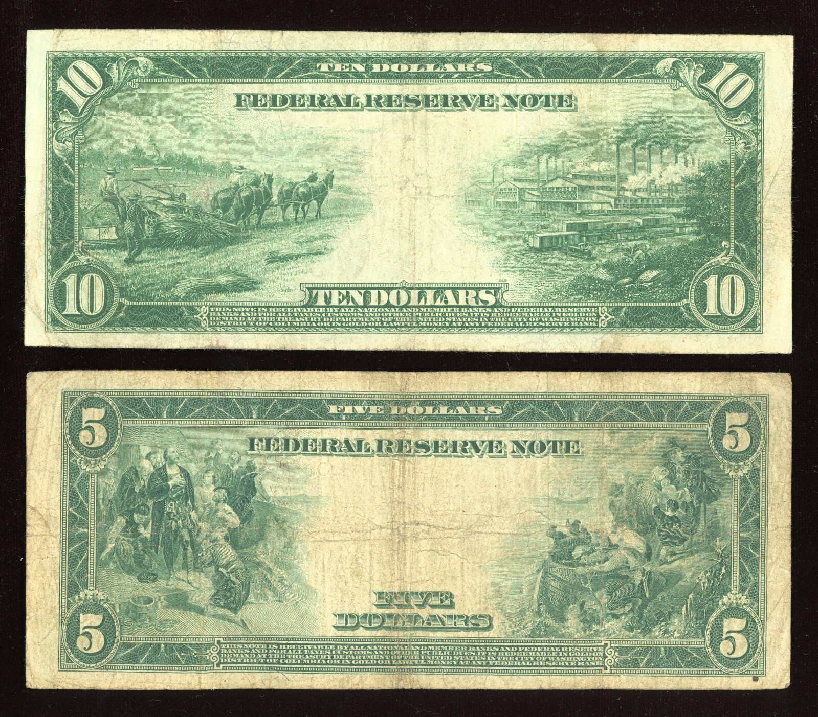 Set of 1914 $5 $10 Blue seal Federal Reserve Notes Large Size | eBay