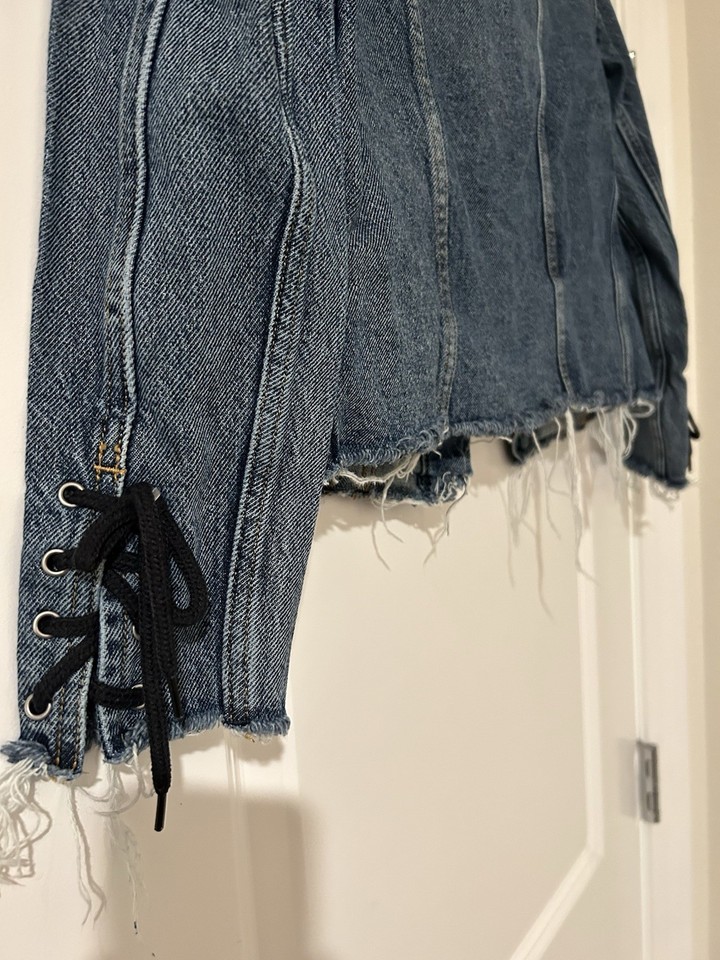 Levis Women’s Denim Jean Jacket Lace Up Sleeves 100% Cotton Sz S Raw ...