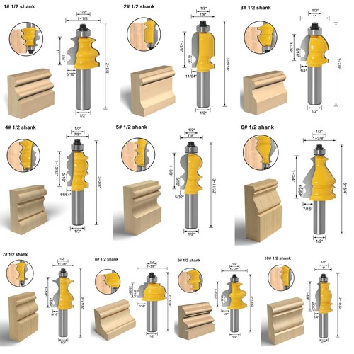 10PCS Architectural Molding Router Bit Set 1/2 Shank Casing Base CNC ...