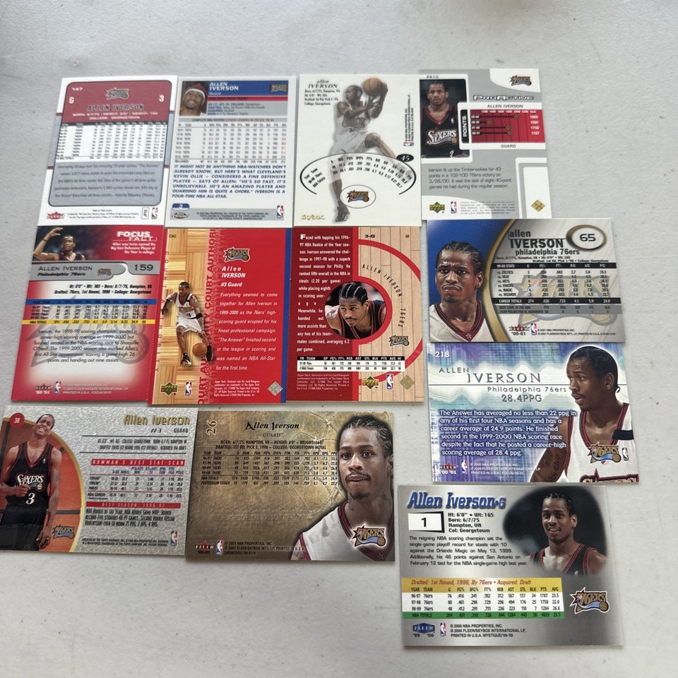 Allen Iverson 12 Card Lot Sb Ex,fleer Showtime, Chrome,best,ud Ect 1998 ...
