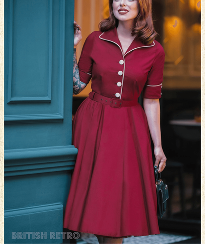 NWT British Retro Doris Ruby Red 50s Full Circle Shirt Dress UK 16 US ...