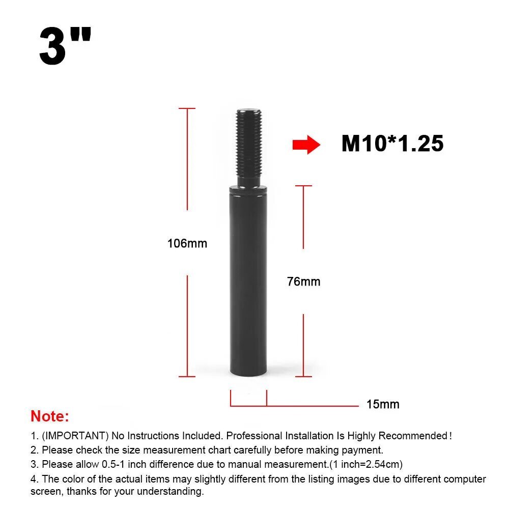 M10X1.25 3" 3.5" 4" Shift Knob Extender Extension Lever Gear Manual ...