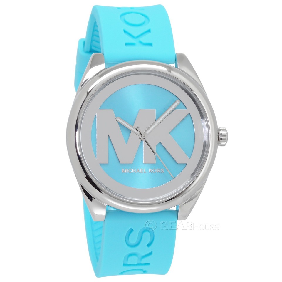 Michael Kors Womens Janelle Watch, Silver MK Logo Dial, Aqua Blue ...