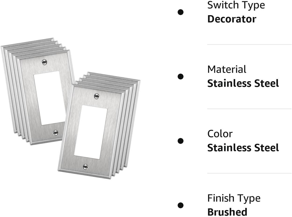 Decorator Switch or Receptacle Outlet Metal Wall Plate, Stainless Steel ...