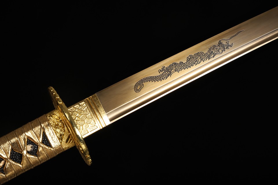 Gold Katana 1095 Carbon Steel Battle Ready Japenese Samurai Sharp ...