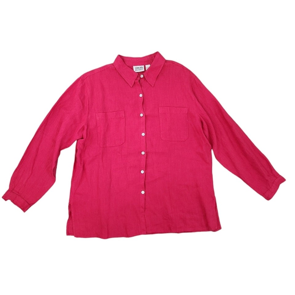 Chico's No Iron Linen 3/4 Sleeve Button UP Melon Shirt Size 12 | eBay