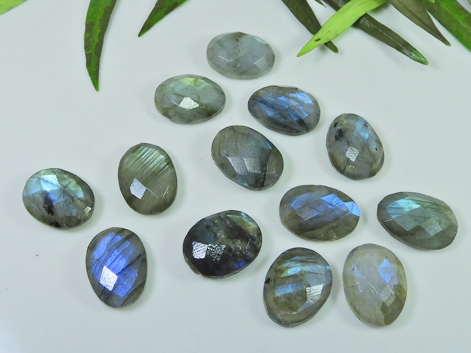 12X16MM Natural Labradorite Both Side Checker Cut Oval Gemstone 13 Pcs ...