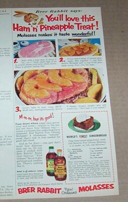 1953 print ad - Brer Rabbit Molasses ham & gingerbread recipes Old ...