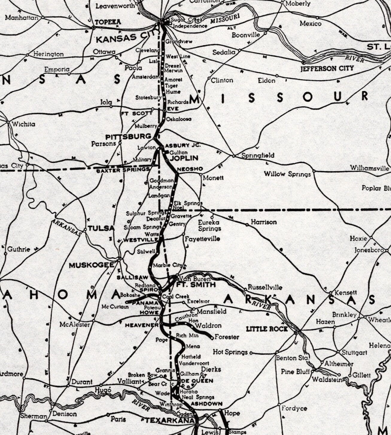1940 Antique KANSAS CITY SOUTHERN Railroad Map Vintage Railway Map 1712 ...