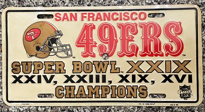 Vintage SAN FRANCISCO 49ers 5X Super Bowl Champions XXIX Metal License ...