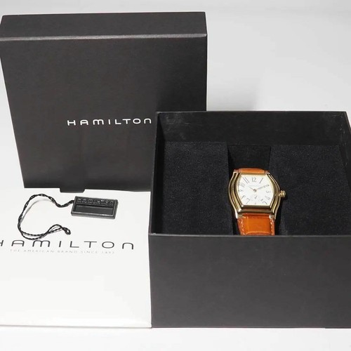 Hamilton Small Second Leather Strap Ladies Used Watch Gold Square Case ...