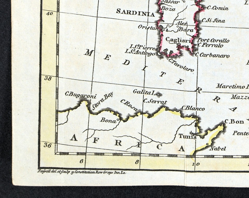 1795 John Russell Map Italy Rome Florence Naples Sicily Venice Milan ...