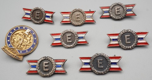 WWII Sterling Army Navy E For Production Award Pins Lot Of 8 by Robbins ...