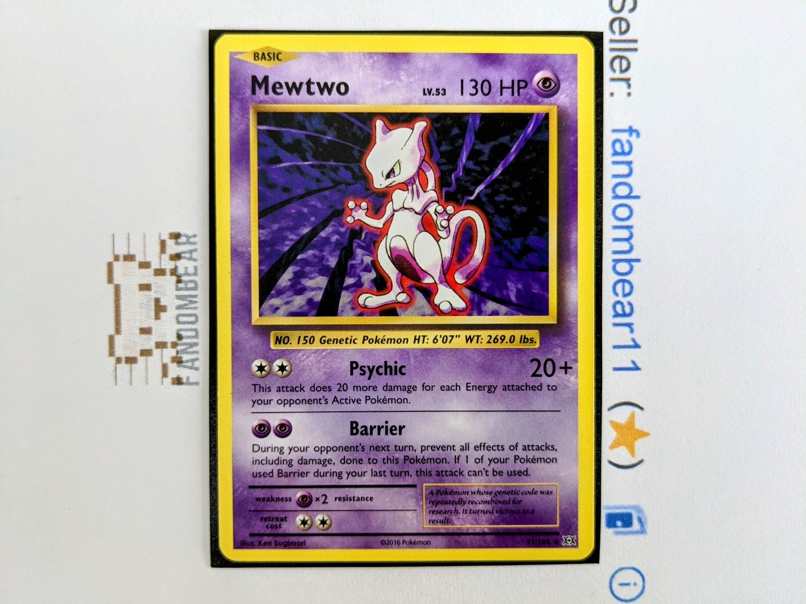 Mewtwo RARE CARD 51/108 XY Evolutions 2016 Genetic Pokemon Non-Holo ...