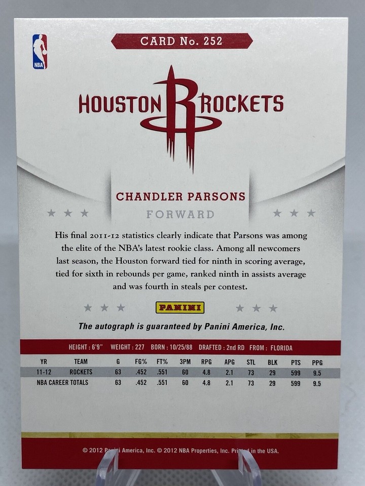 2012-13 NBA Hoops Chandler Parsons Autograph #252 Houston Rockets | eBay