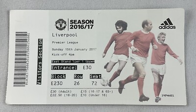 EFB 2017 01/15 Manchester United v Liverpool Football (Soccer) Ticket ...
