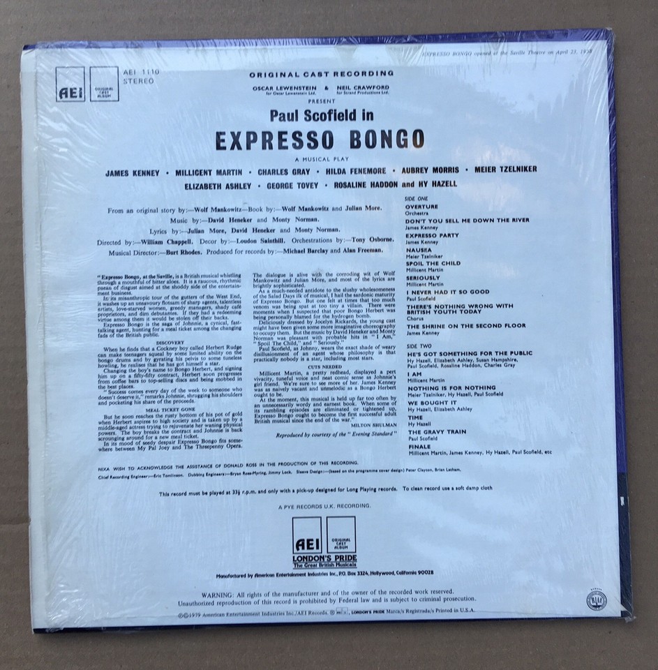 RARE IMPORT vinyl LP: "Expresso Bongo" (Original Cast) VG+ | eBay