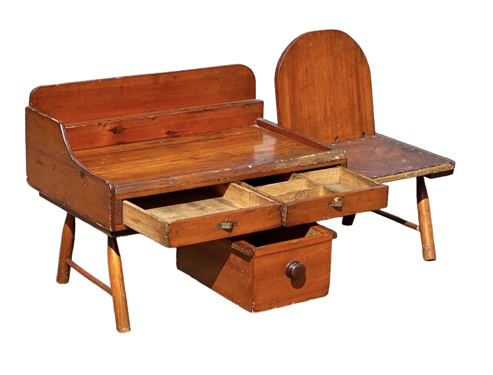 Antique Country Primitive Pine Cobblers Bench / Coffee Table with 3 ...