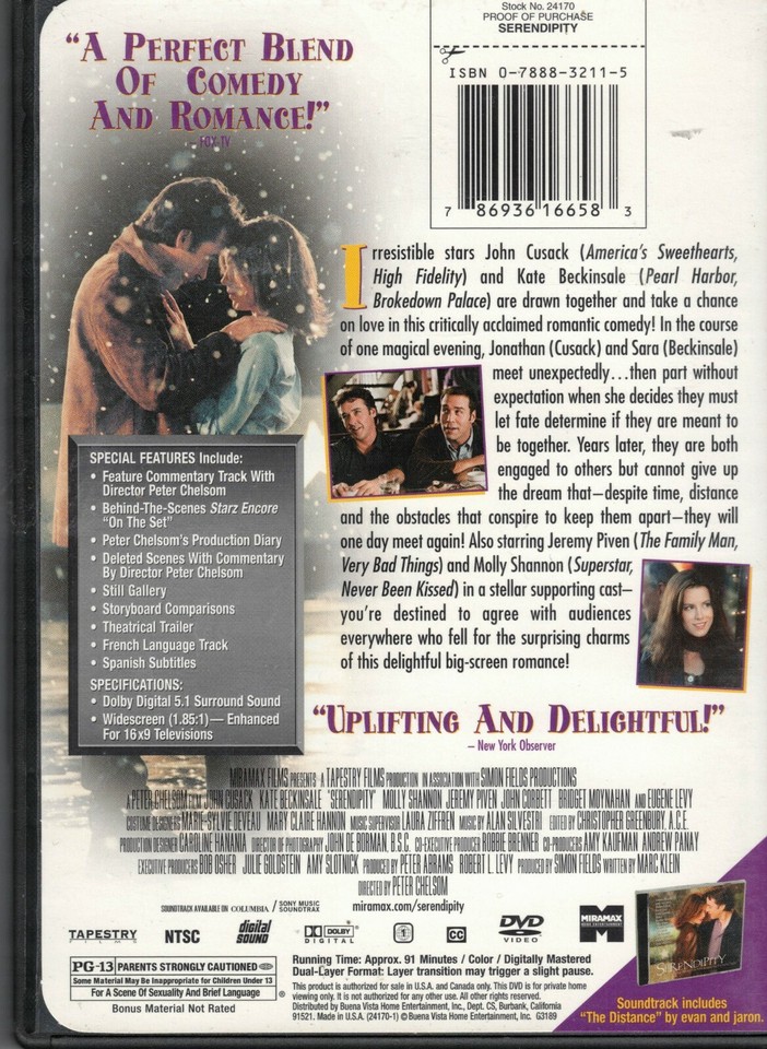 Kate Beckinsale John Cusack Serendipity (DVD, Widescreen, 2002) | eBay