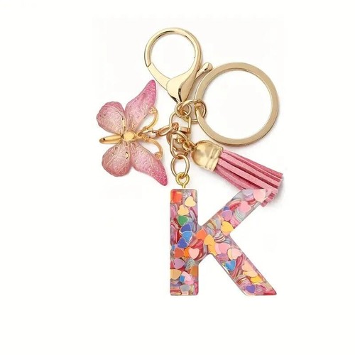Pink Butterfly Initial Letter K Keychain Pendant Resin Key Chain Purse ...
