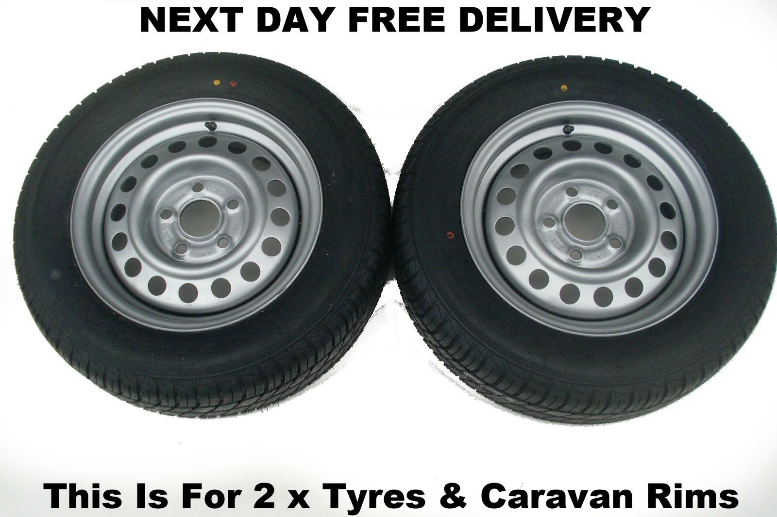 2 X NEW 4' PCD STEEL CARAVAN WHEELS & TYRES 185 RIM 5.5J X 14 H2 5 STUD ...