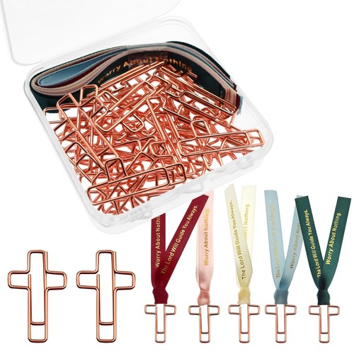40 Pack Cross Paper Clips with Ribbons Set. 30 Rose Gold | eBay