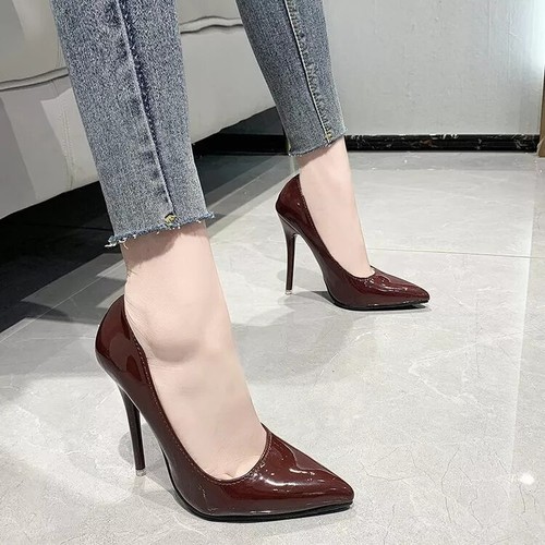 Éscarpins Chaussures Femme Talon 12 CM Rouge 2 Poli Vernis Cuir ...