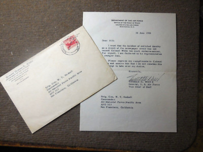 1956 Letter USAF General Thomas D. White To General W.T. Hudnell With ...