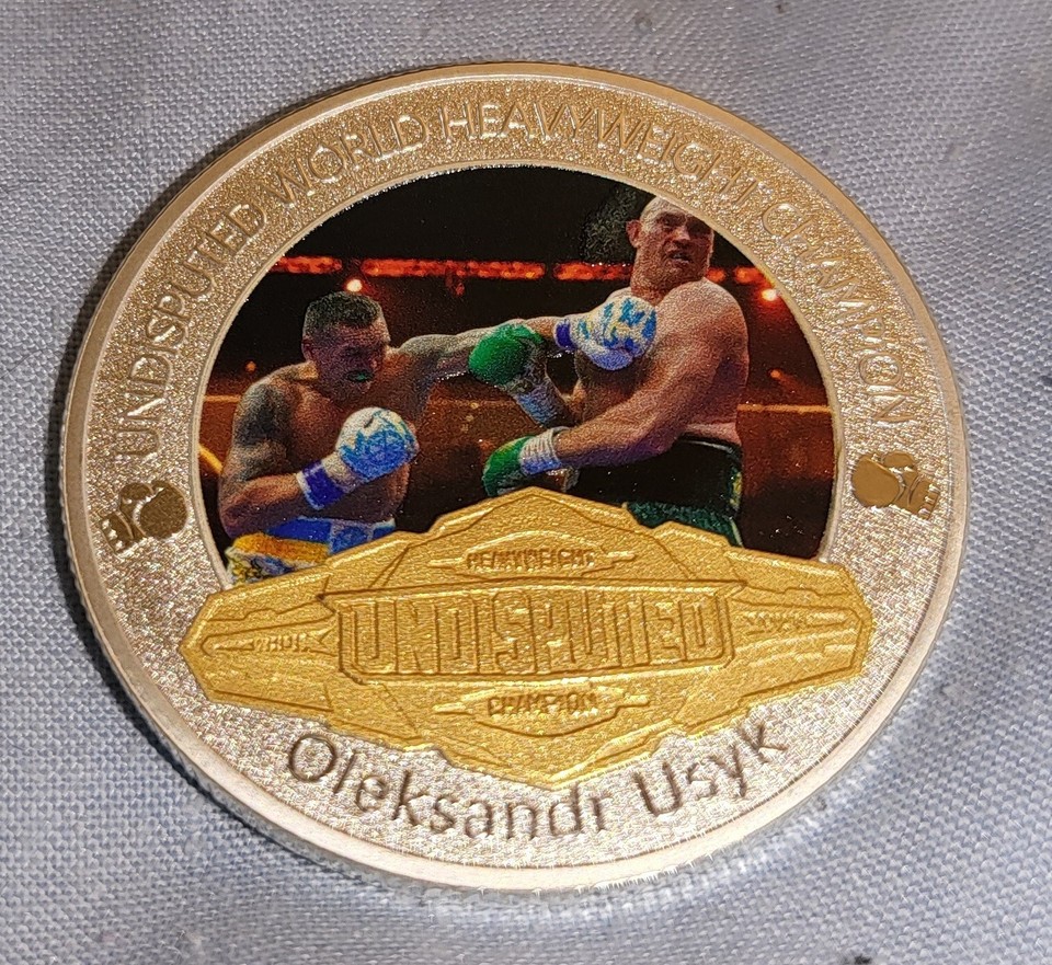 Usyk Gold Silver Coin Signature Ukraine Tyson Fury Boxing Army War Ring ...