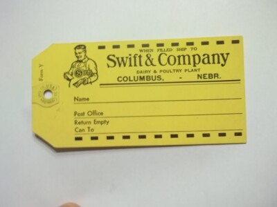 Swift & Company Plant Can Milk Dairy Tag Advertising Columbus Nebraska ...