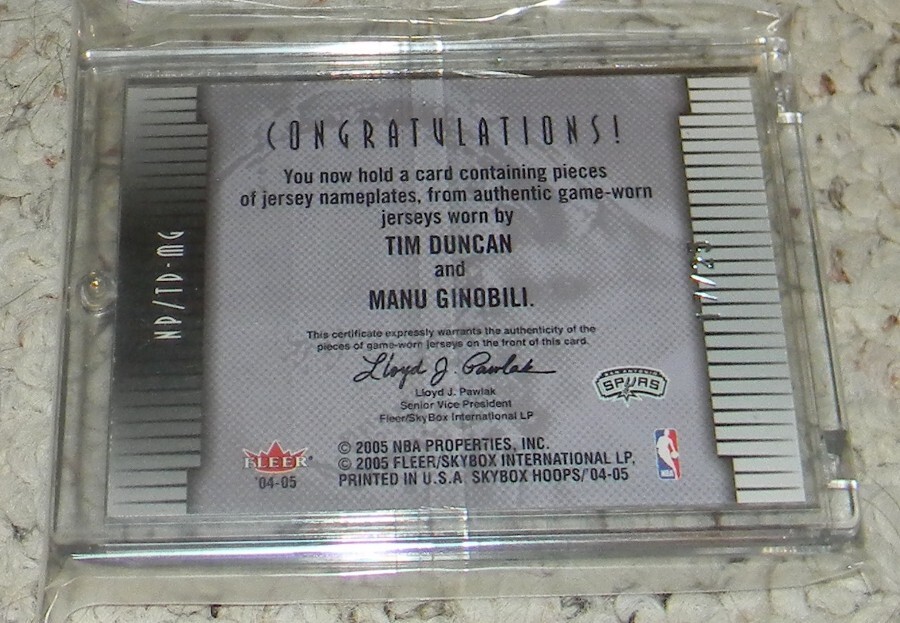 2004-05 Skybox: HOOPS - Tim Duncan / Manu Ginobili - Nameplates Patch ...