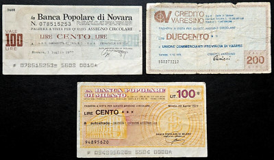 Lot of 3x Italy Banknotes Cashier's Cheques - 1976 & 1977 Milan, Varese ...