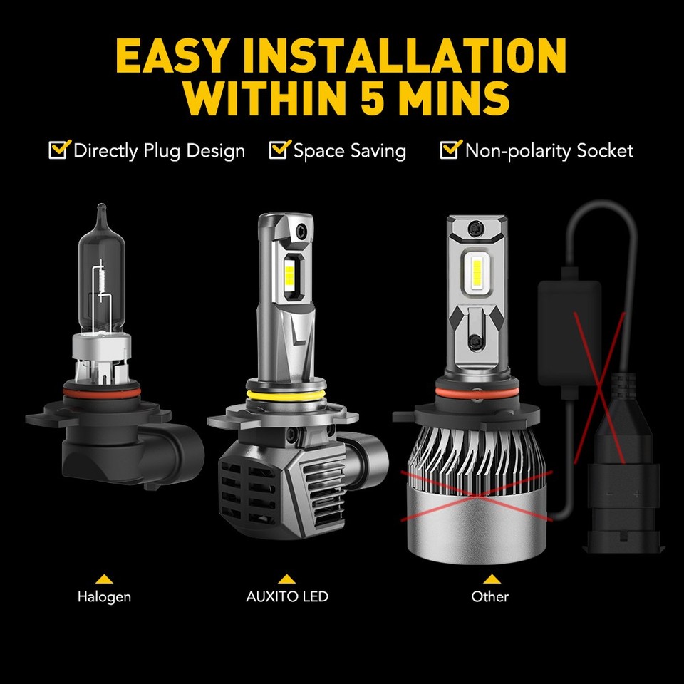 2PCS AUXITO 9012 LED Headlight Bulb Conversion Kit White Super High Low ...