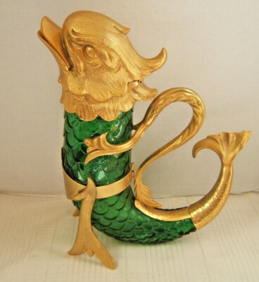 CLARET JUG GOLD DORE DOLPHIN GREEN GLASS ANTIQUE | eBay