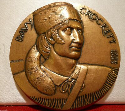 Rare 68mm Art Medal Davy Crockett King Wild Frontier Fort Alamo Texas ...