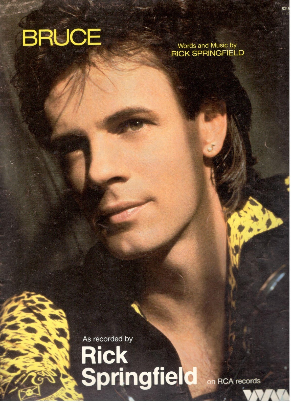 RICK SPRINGFIELD "BRUCE" SHEET MUSIC-PIANO/VOCAL/GUITAR/CHORDS-1984 ...
