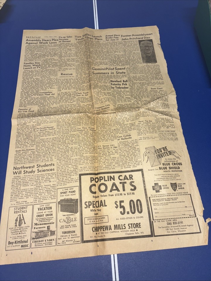 1965 June 4 Newspaper article Space Swim Successful Eau Claire Wis | eBay