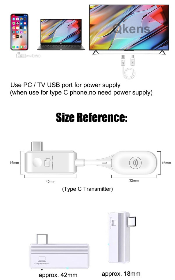 30m 1080p Mini Wireless HDMI Extender Type C Phone PC To TV Transmitter ...
