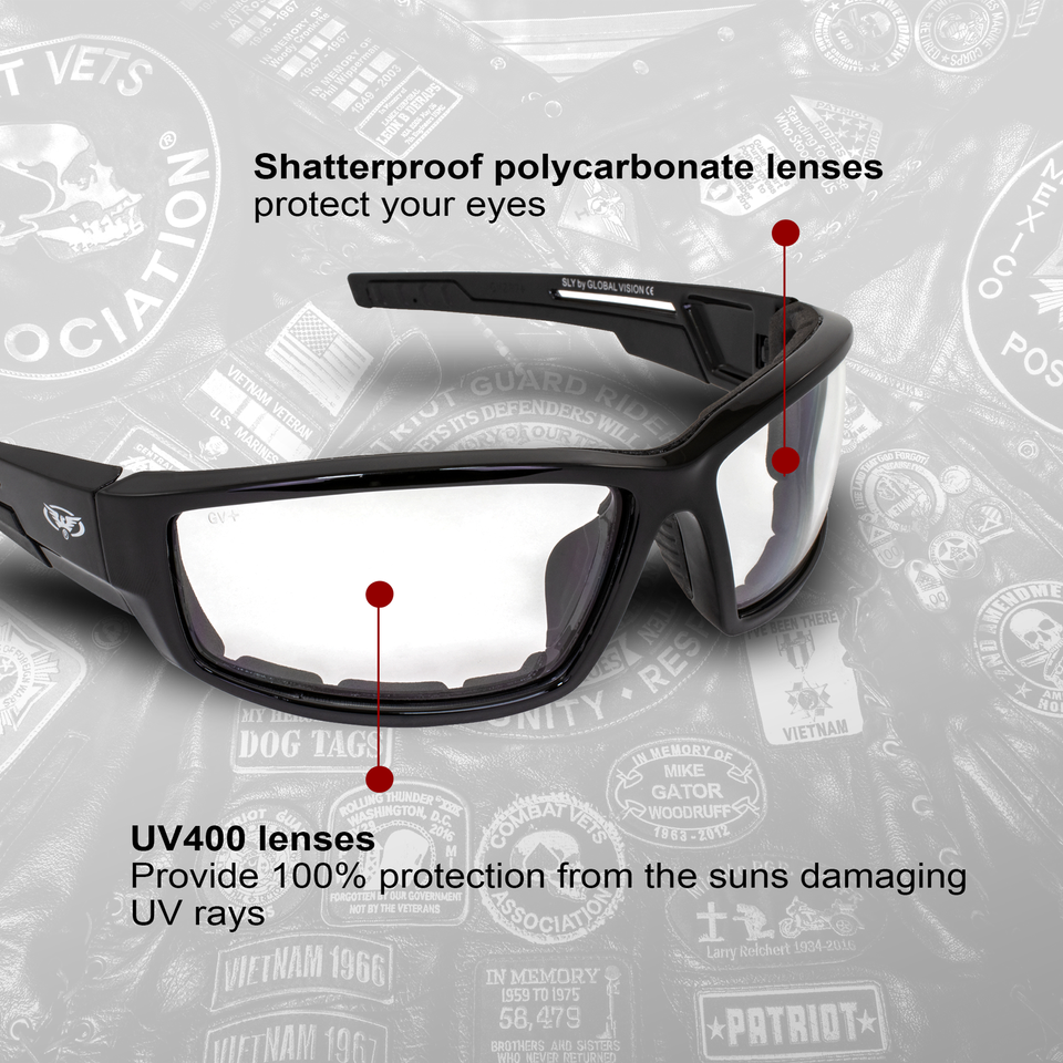 Sly Padded Motorcycle Riding Glasses Clear Shatterproof Lens by Global ...