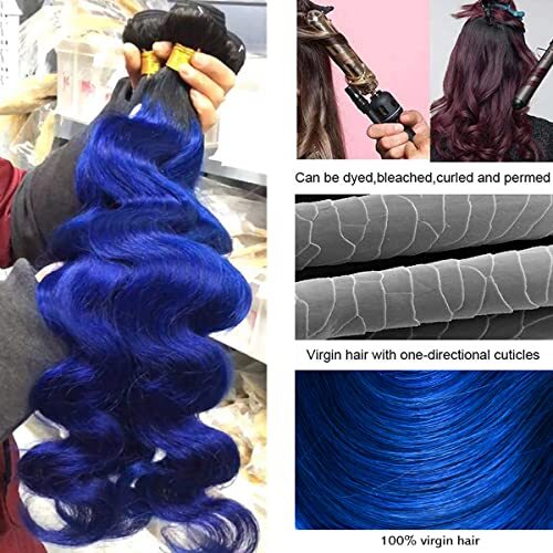 HAIR Blue Bundles Brazilian Remy Human Hair 1b/Blue Body 12"14"16" Body ...