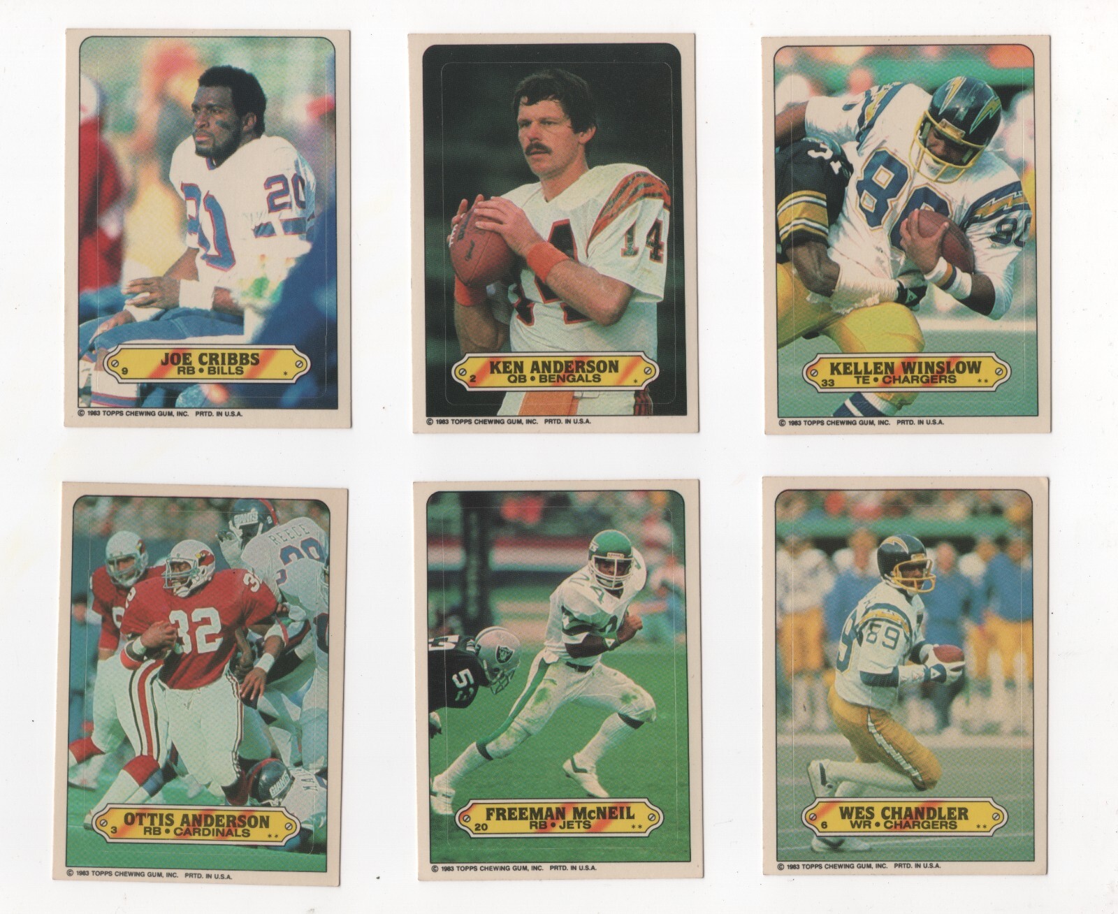 1983 Topps Football Sticker - 6 Card Lot - HOF Kellen Winslow Chargers ...