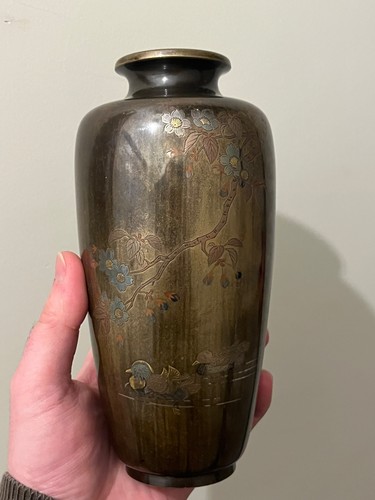 Japanese Antique Bronze Vase 19th Century Meiji Gold Silver Inlaid ...