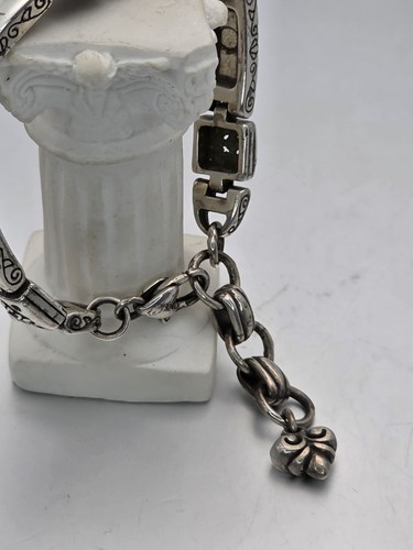 BRIGHTON Tribeca Silver Plate Scroll Bar Link Bracelet Heart Charm ...
