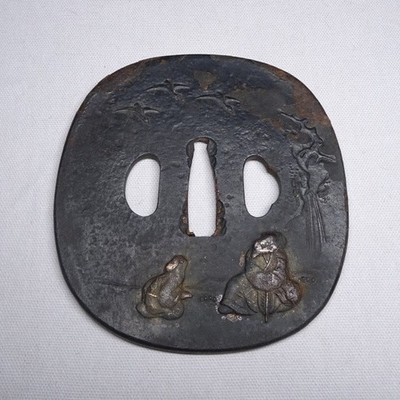 B0520c: Real old iron big Japanese sword guard TSUBA for KATANA w ...