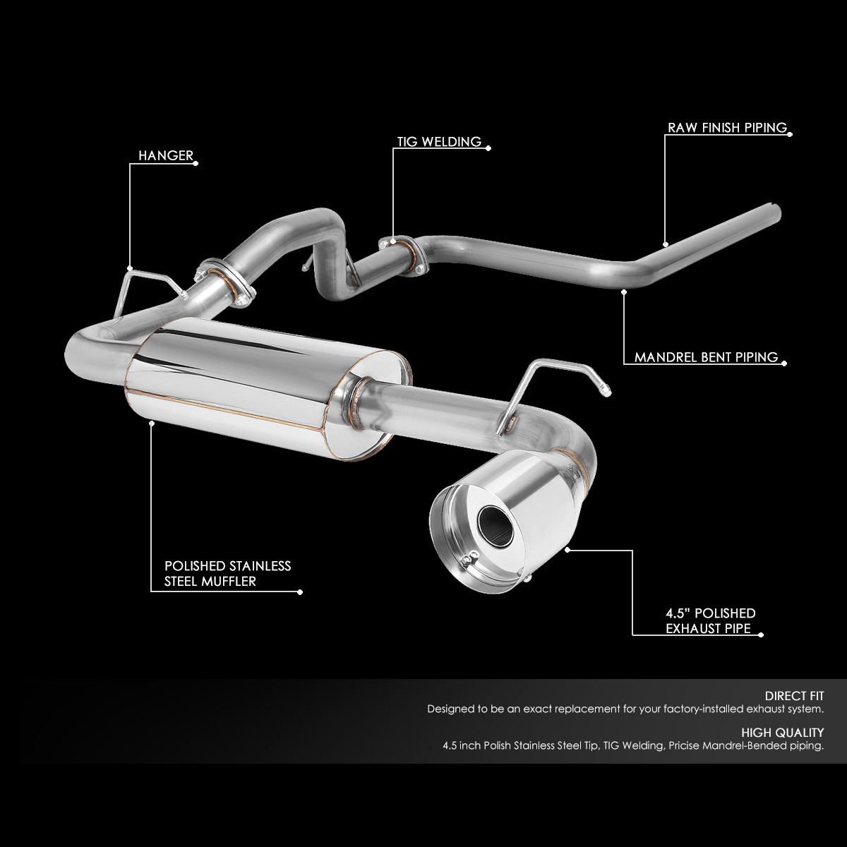 FIT 00-05 DODGE NEON A588 SOHC 2.5" EXHAUST CATBACK 4.75" MUFFLER TIP ...